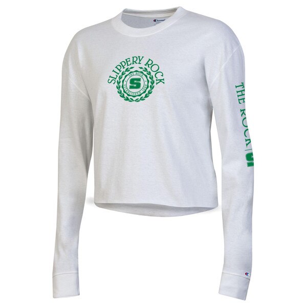The Rock SGA Bookstore -Champion Womens Boyfriend Cropped Laurel LS T-Shirt